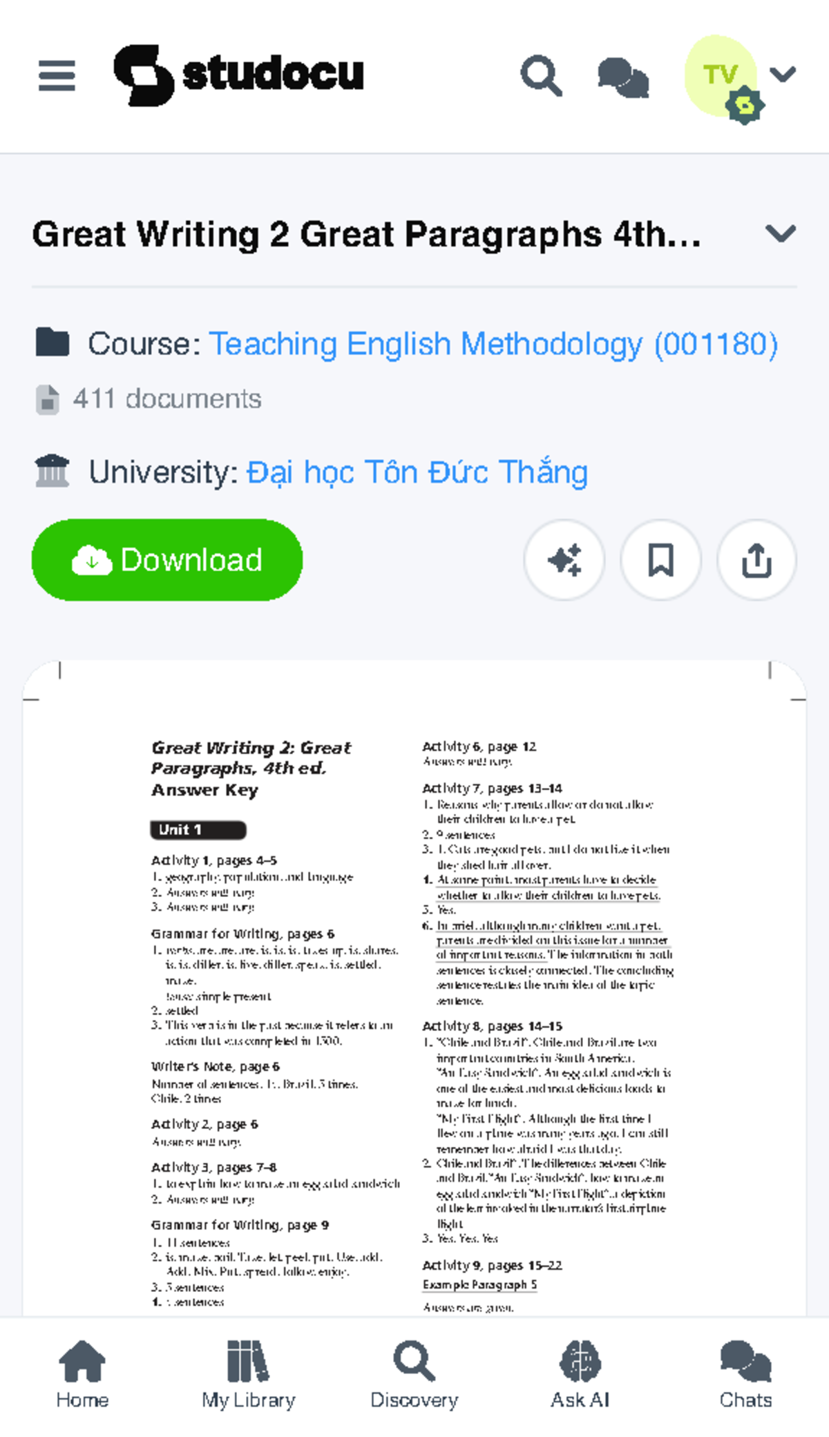 Great Writing 2: Great Paragraphs, 4th Ed. Answer Key (Course 001180 ...