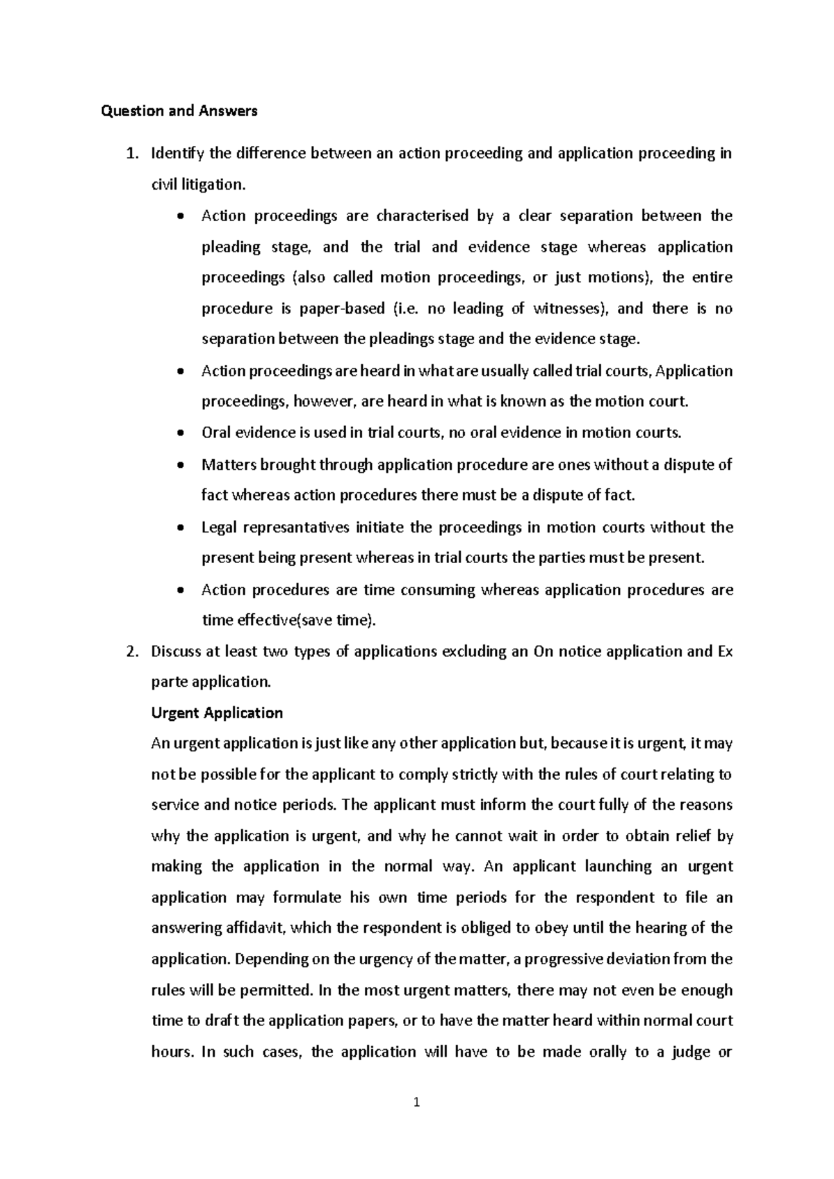 Civil Litigation: Differences in Action vs Application Procedures - Studocu