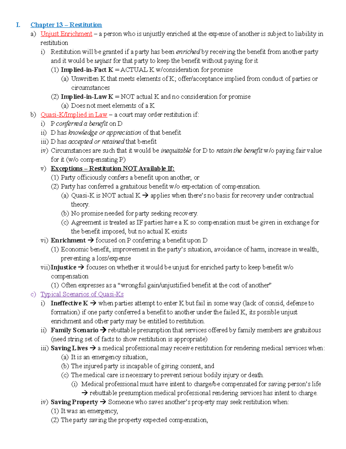 Contracts II Outline: Chapter 13-17 Summary and Key Concepts - Studocu