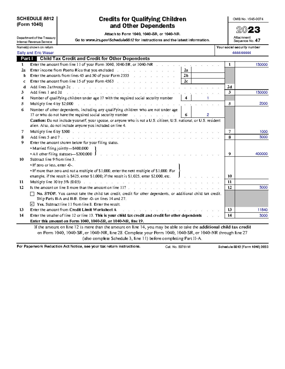 2023 IRS Form 1040 Schedule 8812 Credits for Qualifying Children ...
