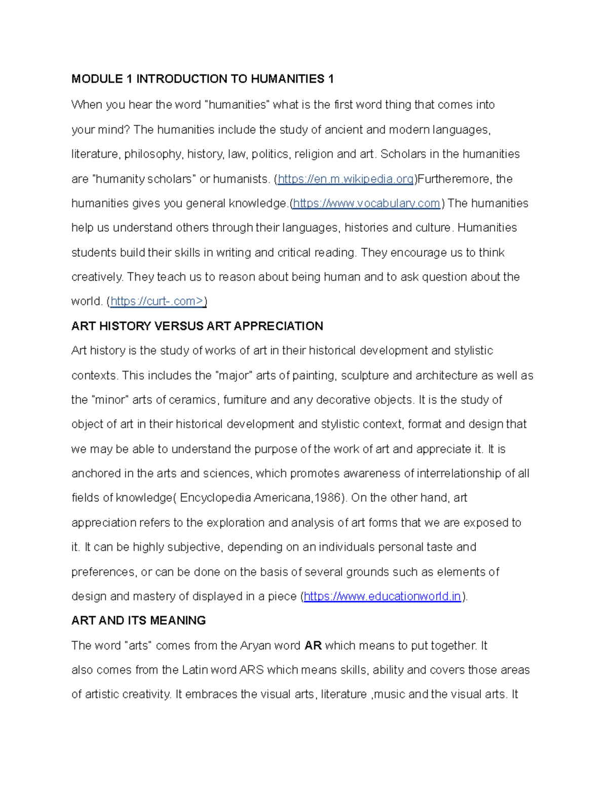 Introduction to Humanities: Key Concepts and Art Classification - Studocu