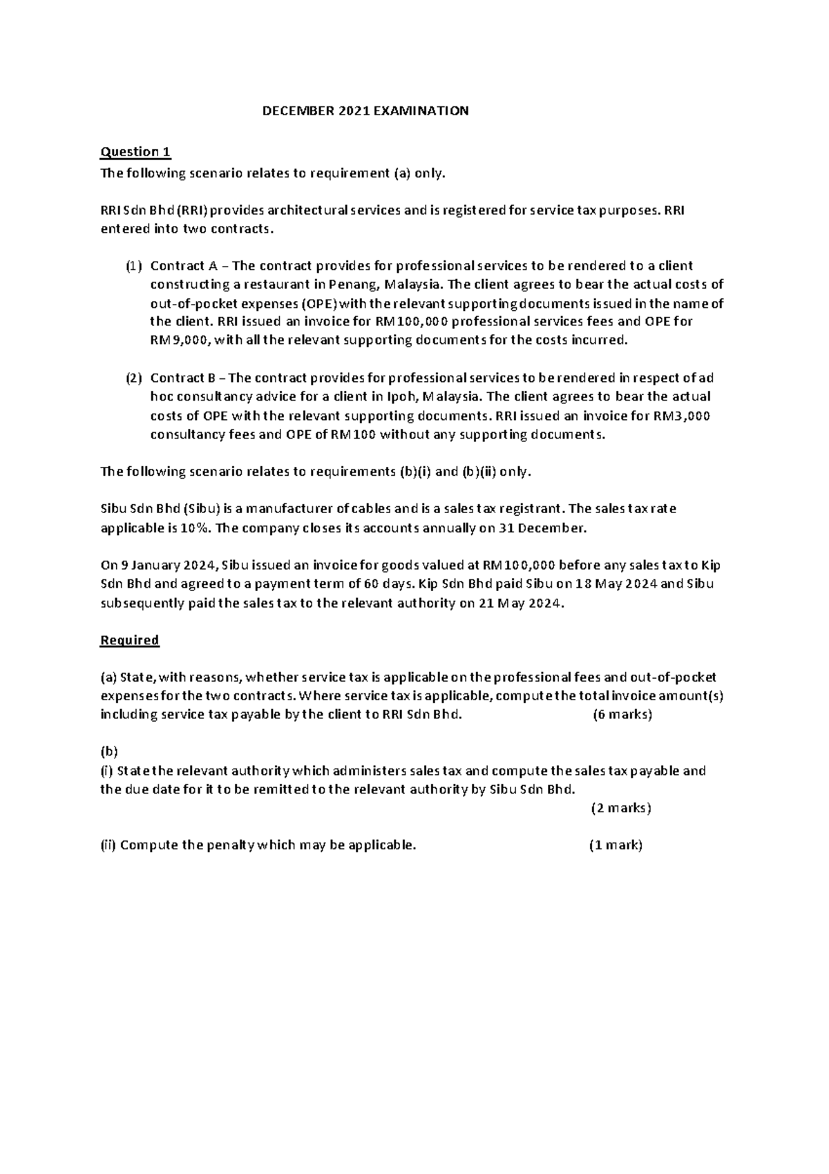 ACCA DEC 2021 TX - PAST YEAR EXAMINATION QUESTIONS - Studocu