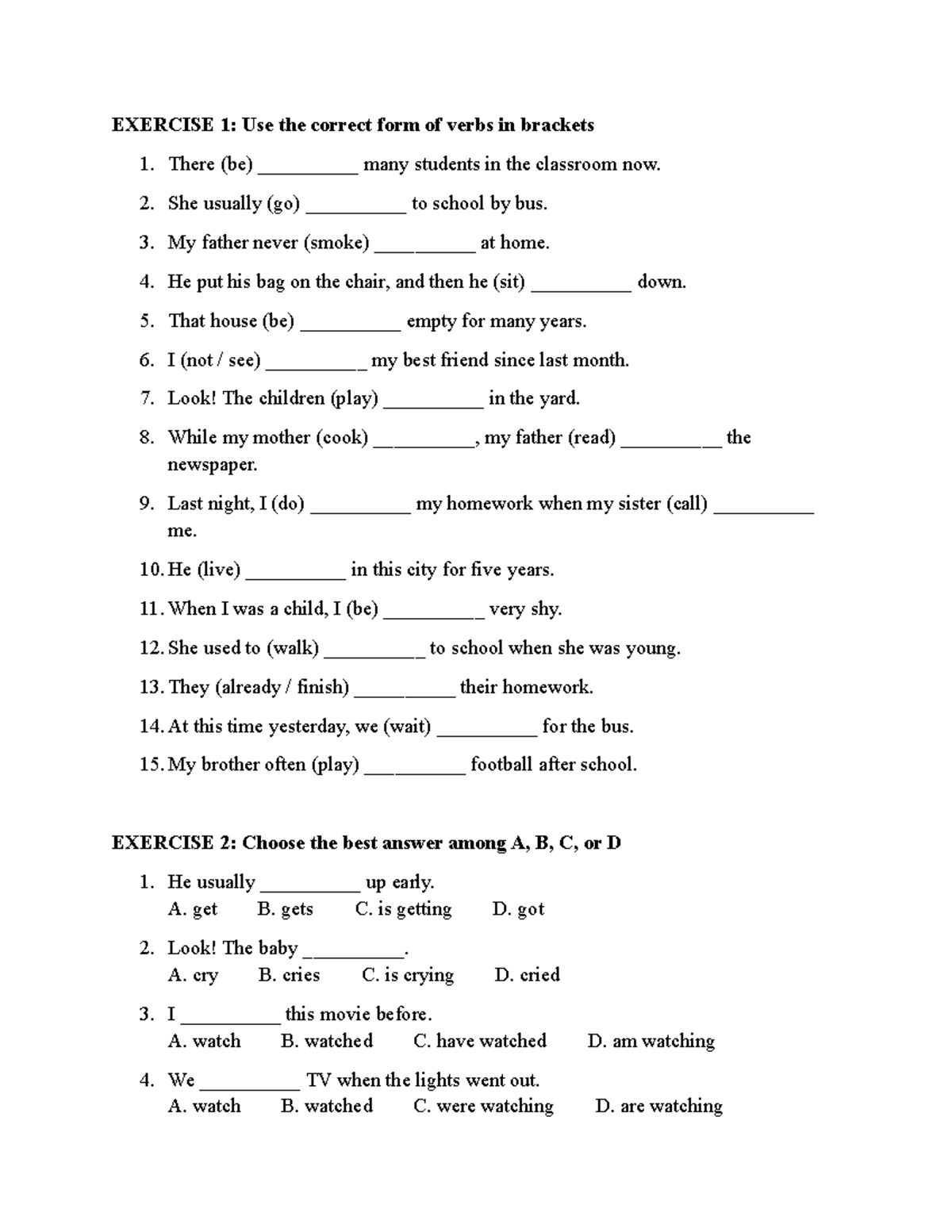 Exercise 1 & 2: Verb Forms and Error Correction - Đề Thứ 2 - Studocu