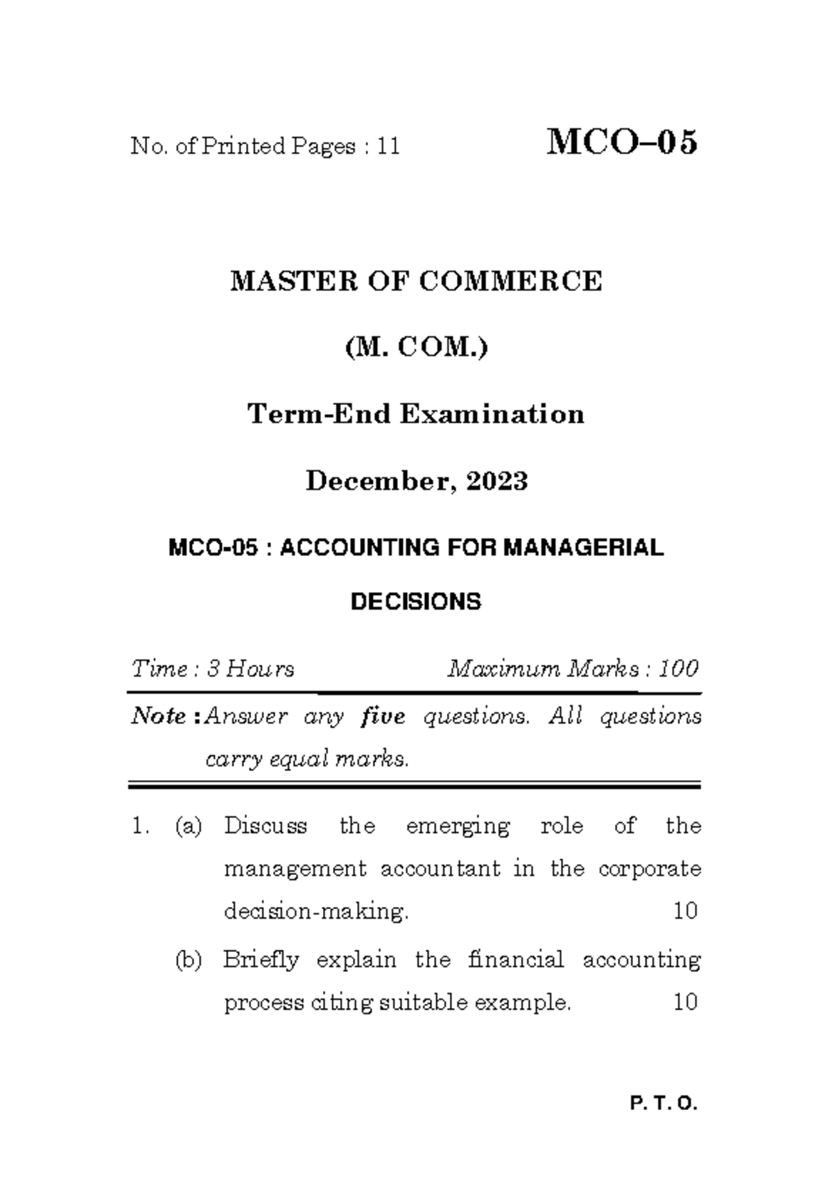 MCO-05 Final Exam Study Notes on Accounting for Managerial Decisions ...