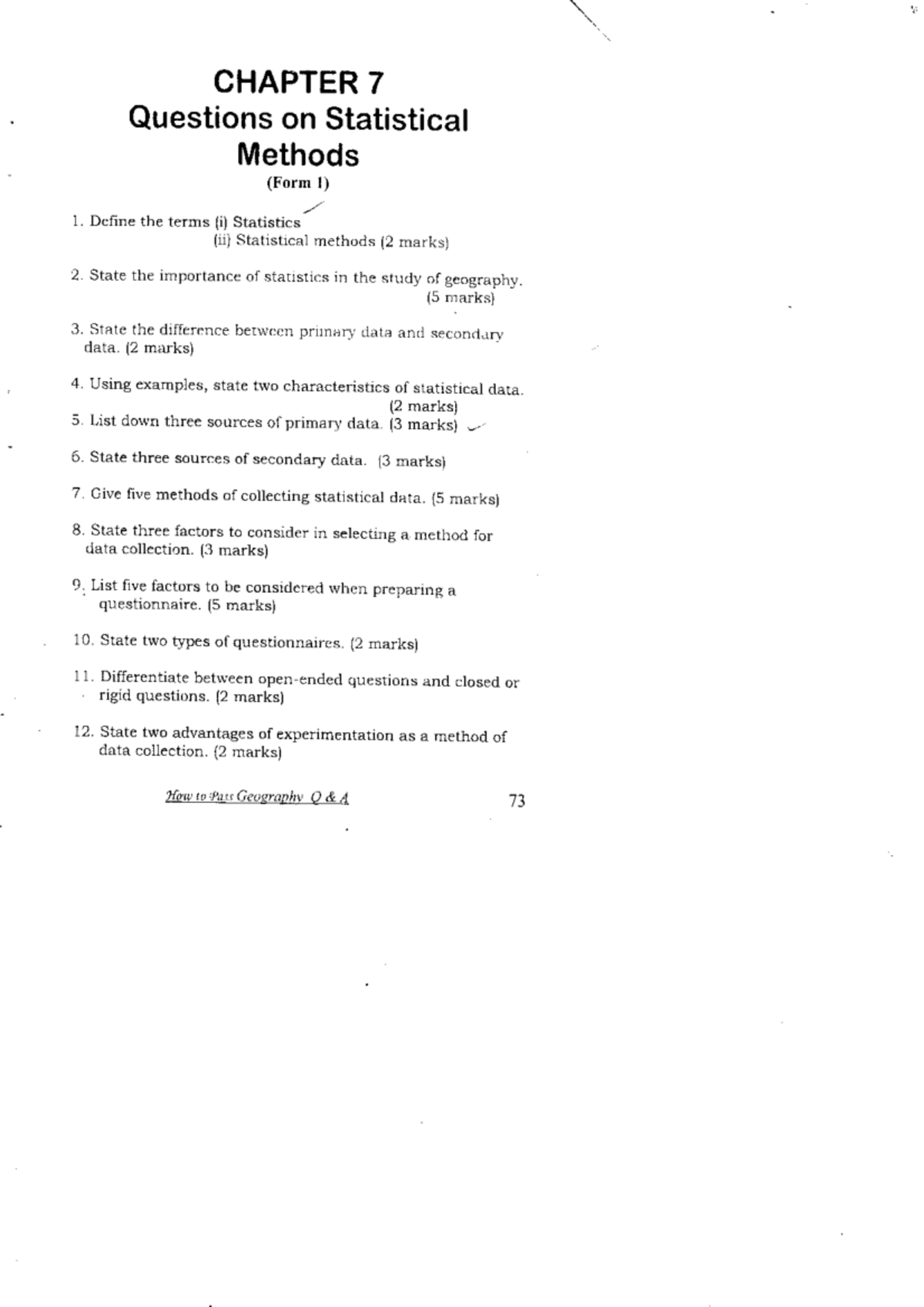Statistical Methods - Chapter 7 Practice Questions and Answers - Studocu