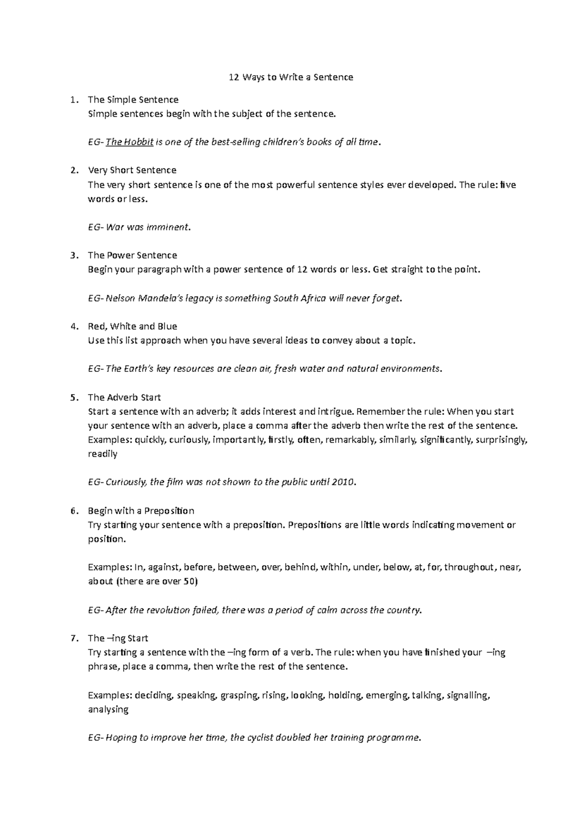 12 Ways to Write a Sentence - 12 Ways to Write a Sentence The Simple ...