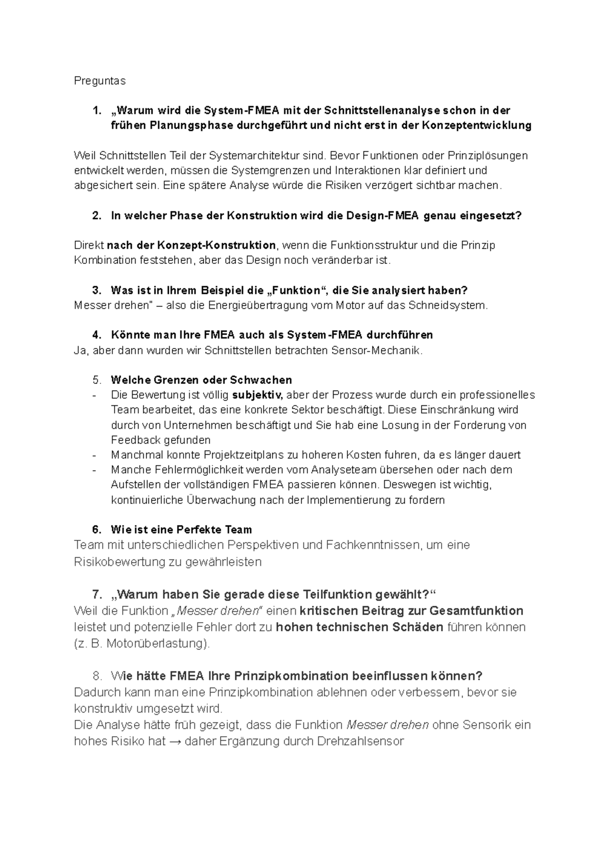 FMEA Fragen zur Schnittstellenanalyse in der Planungsphase - Studocu