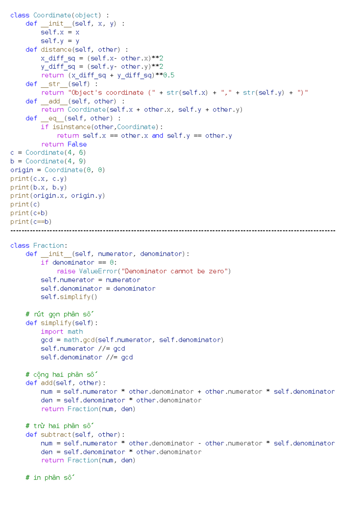 OOP - Coordinate, Fraction, and Student Management Classes - Studocu