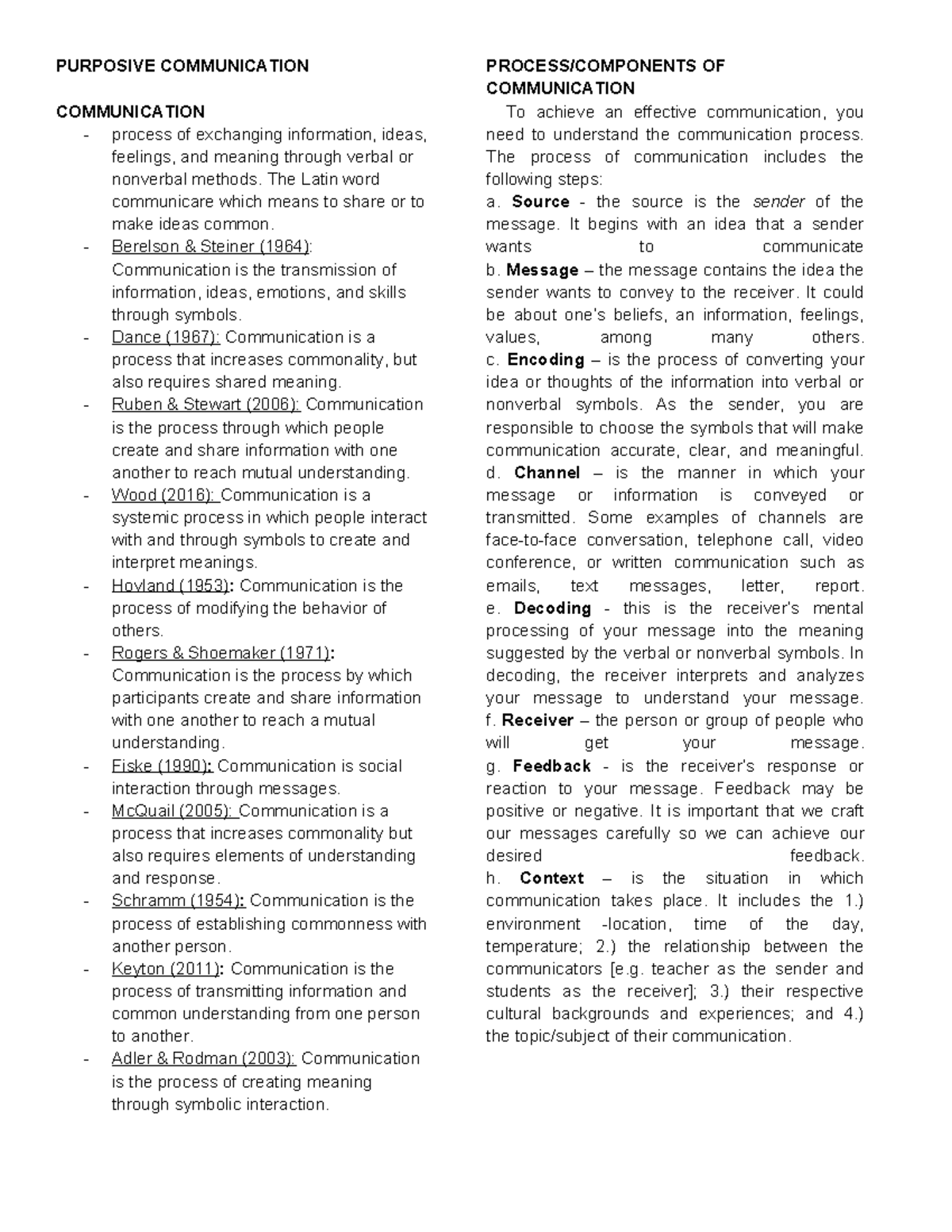 Purcom 101: Understanding the Communication Process and Ethics - Studocu