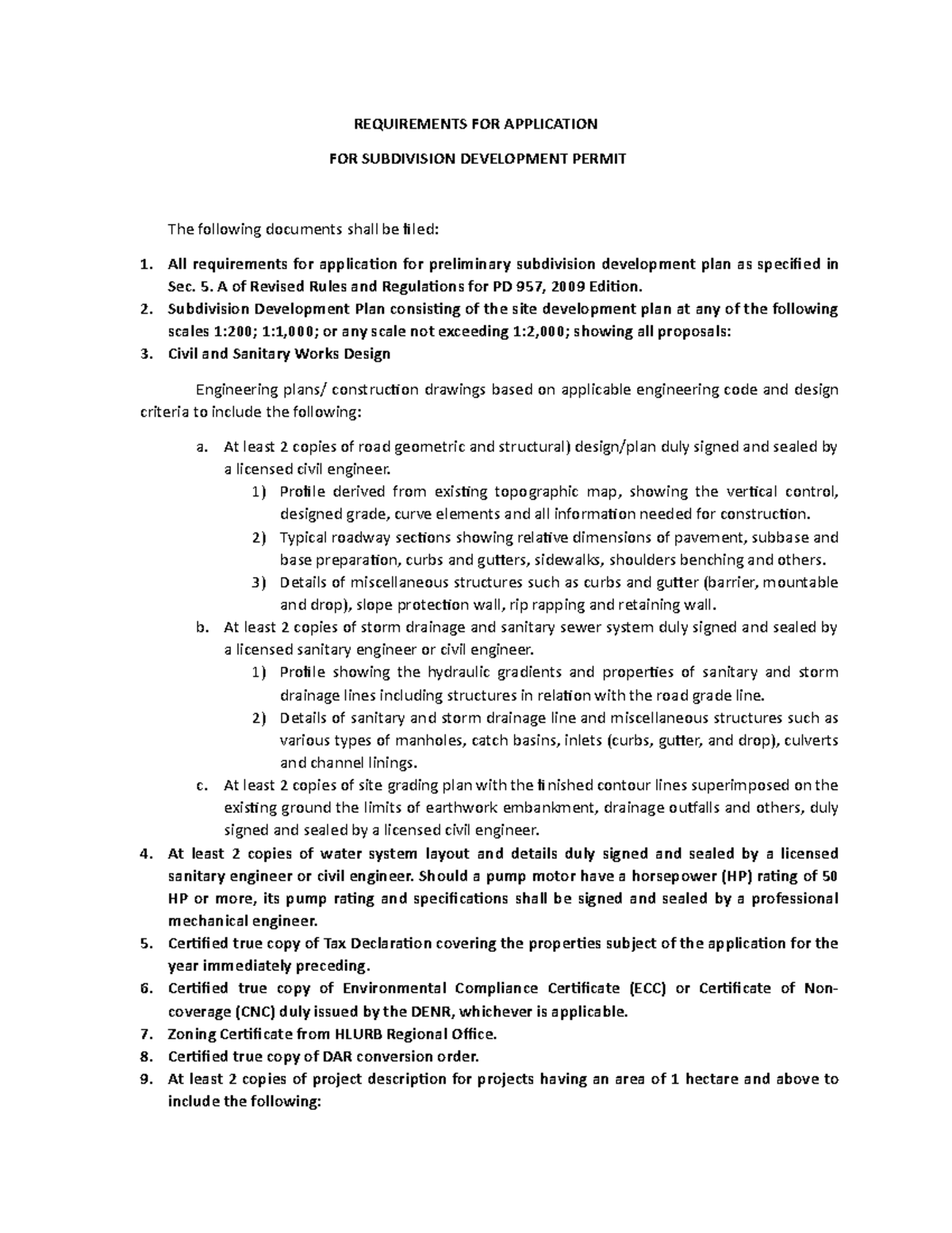 Requirements for Application for Subdivision Development Permit (PD 957 ...