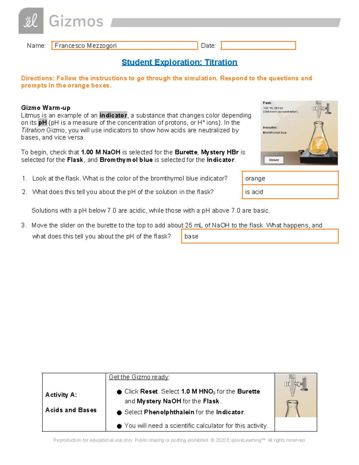 Final Exam: Titration Gizmo Exploration for Chemistry Course - Studocu