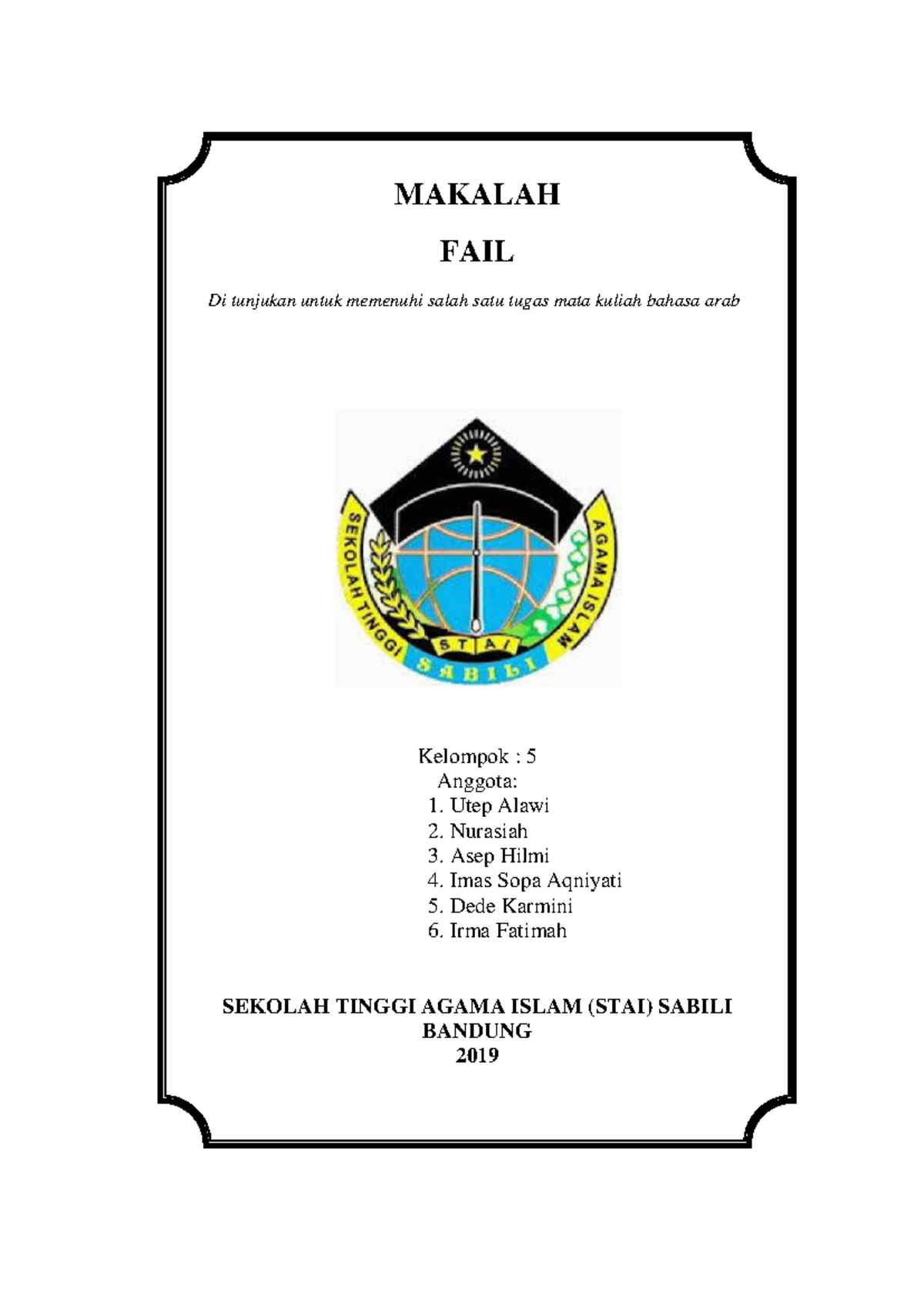 Makalah Bahasa Arab: Pemahaman Konsep Fail dalam Pengajaran - Studocu