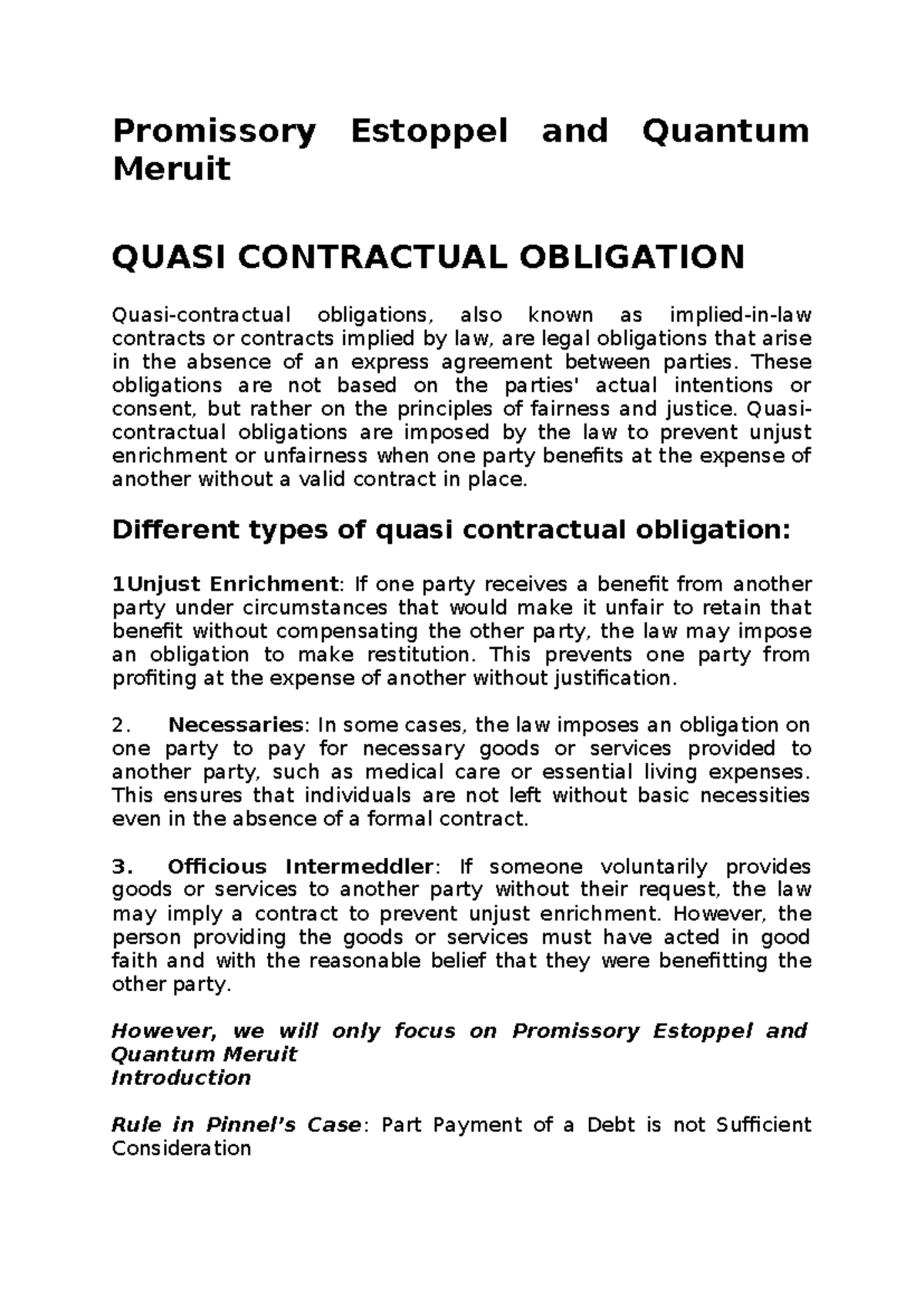 Promissory Estoppel & Quantum Meruit: A Legal Overview on Quasi ...