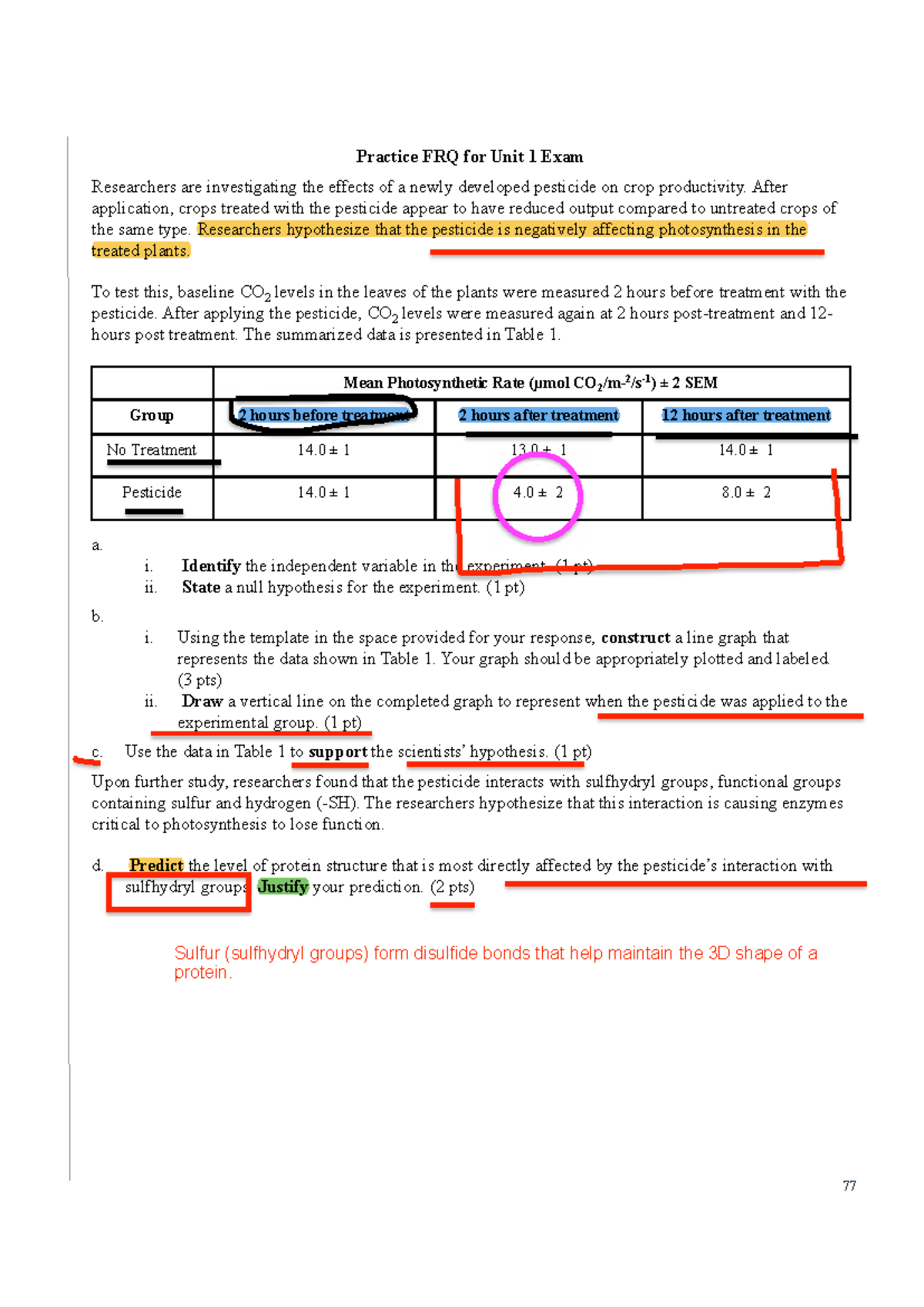 AP Biology Unit 1 Exam Practice FRQ and Review Notes - Studocu