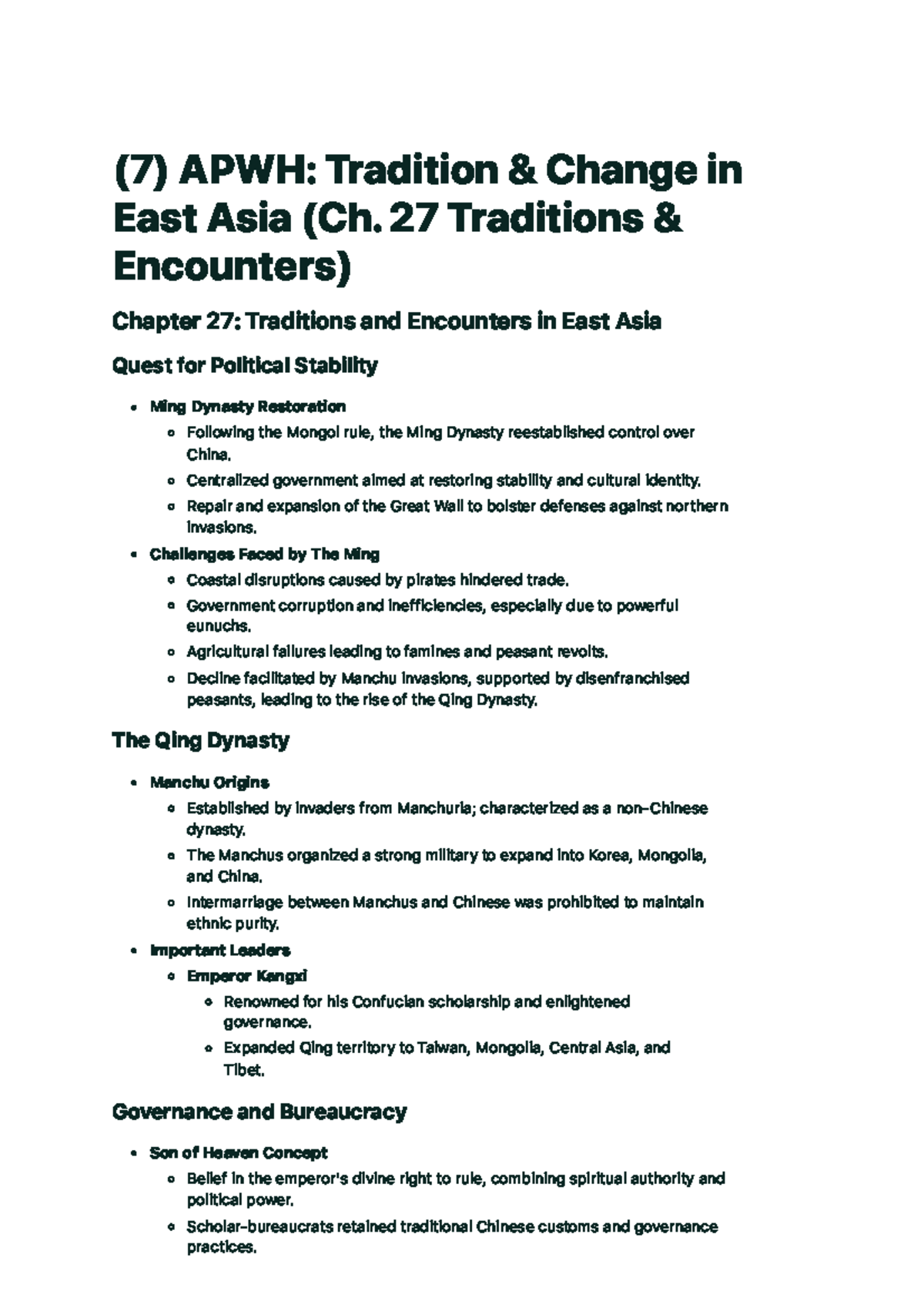 (7) APWH Tradition & Change in East Asia (Ch. 27 Traditions ...