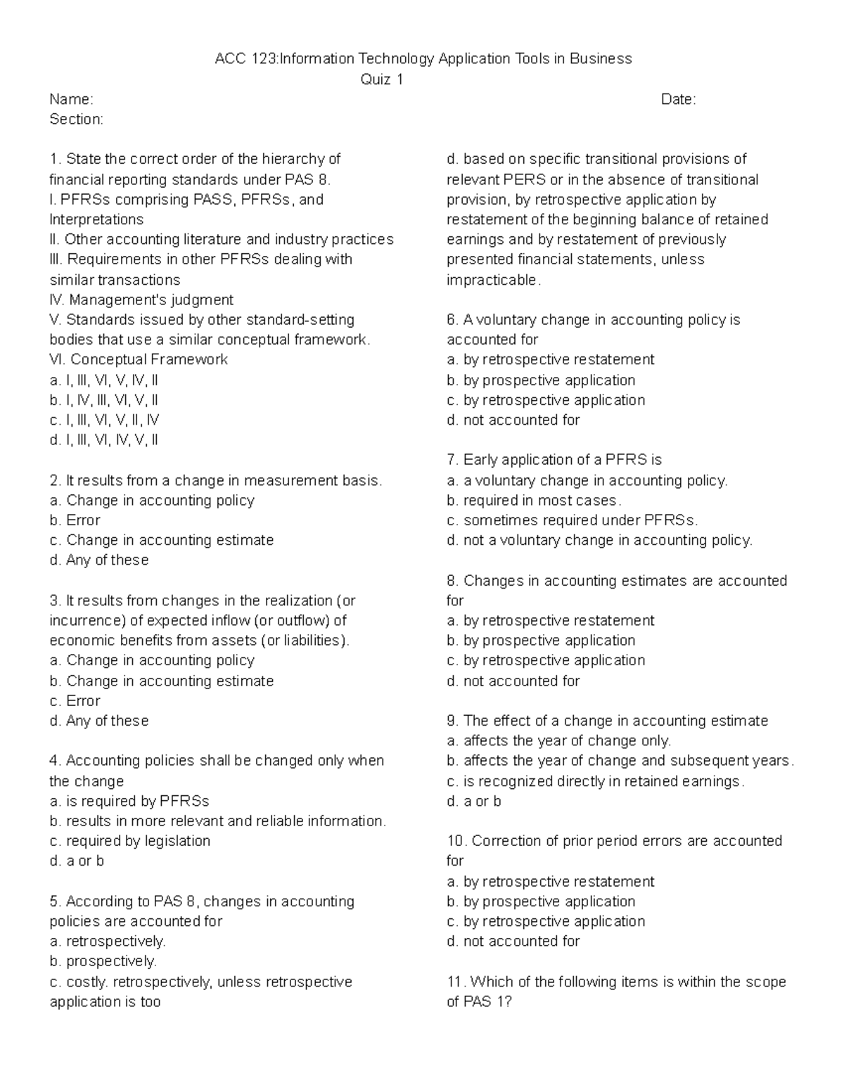 ACC 676: Practice on Accounting Changes and Reporting Standards - Studocu