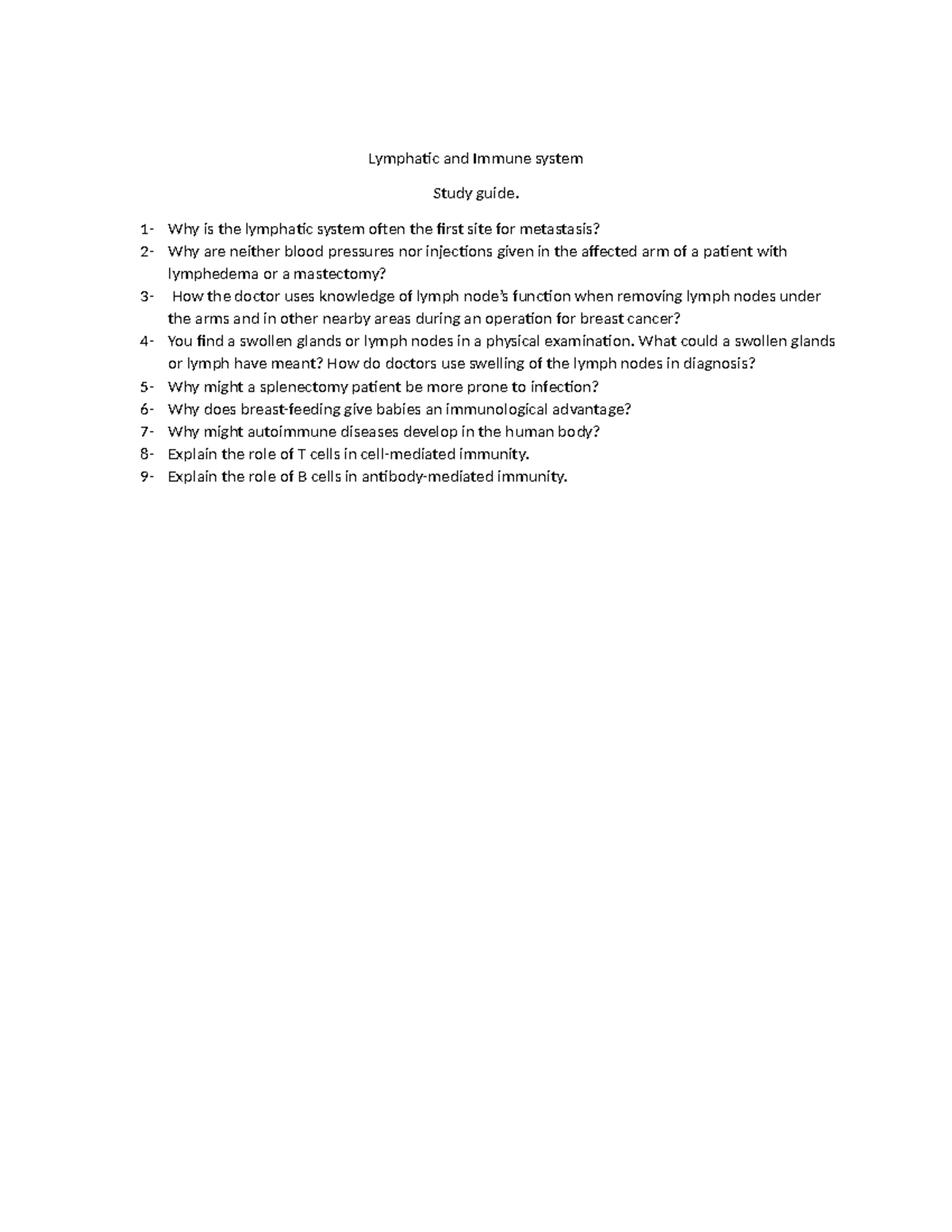 Lymphatic & Immune System Study Guide: Key Concepts & Questions - Studocu