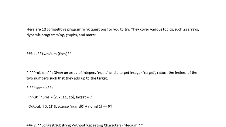 Competitive Programming Questions: Practice Problems and Solutions - Studocu