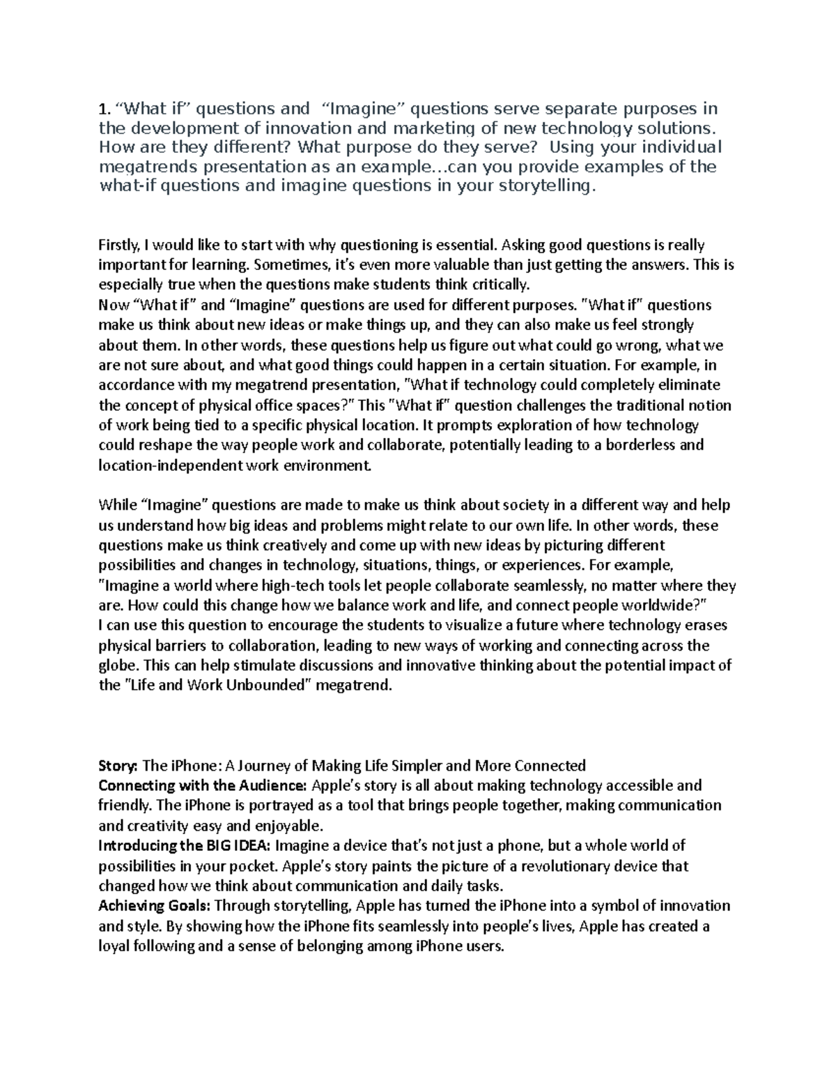 Final Exam Review: What if vs. Imagine Questions in PM Strategies - Studocu