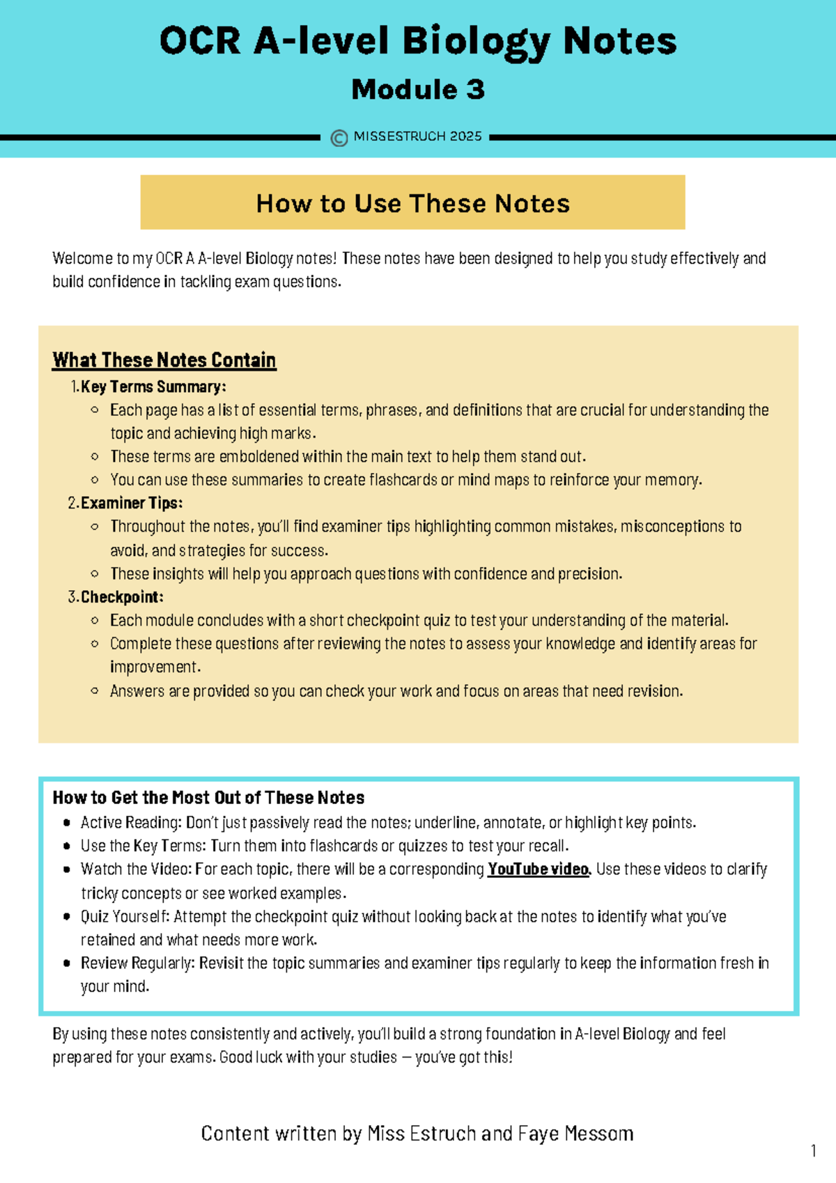 OCR A Biology Notes: Module 3 - Exchange and Transport (MISSESTRUCH ...