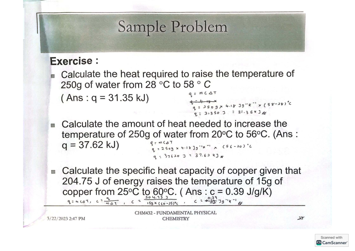Chm432 exercise: Heat calculations and specific heat capacity problems ...