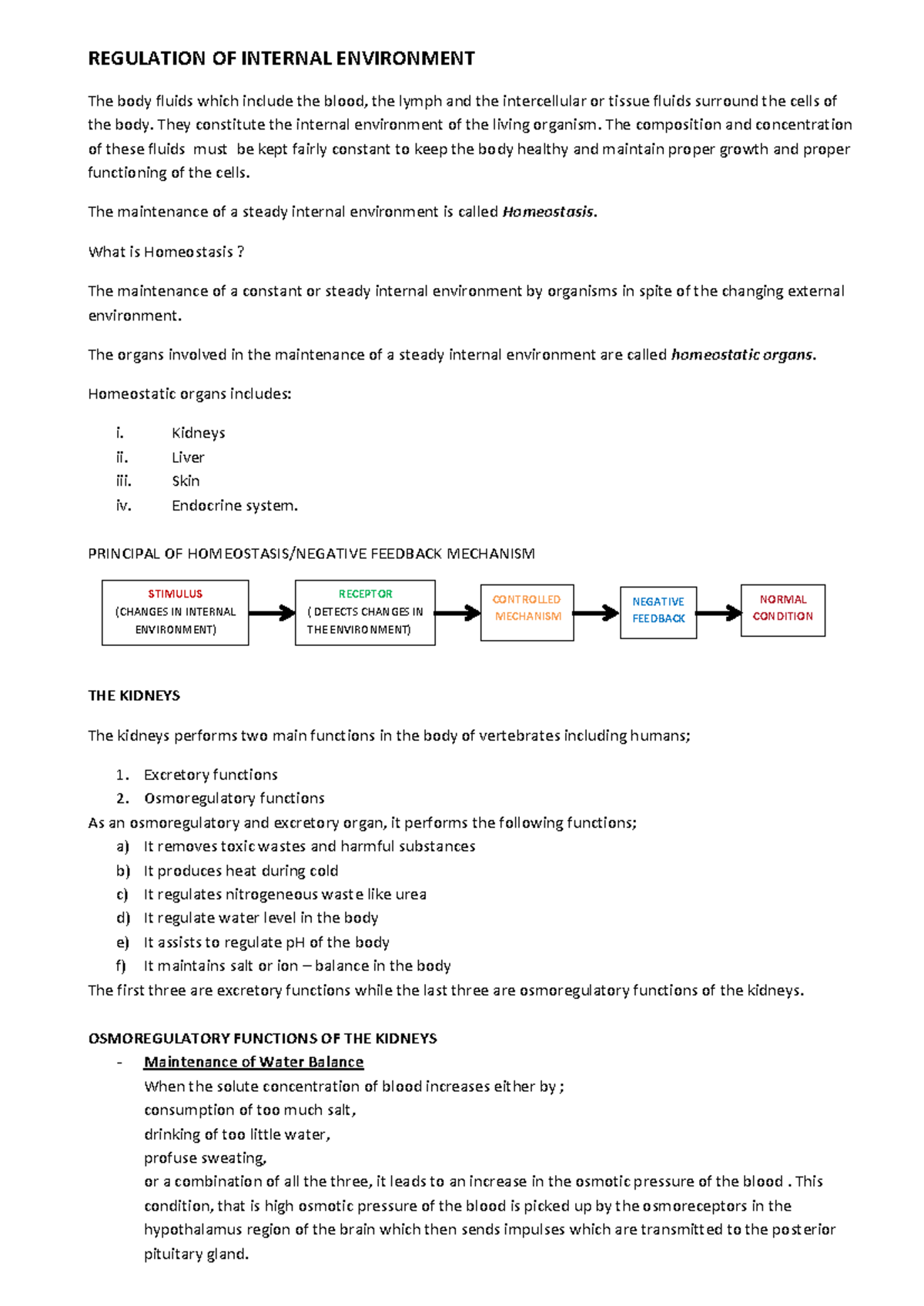 BIO 19334: Homeostasis and Regulation of Internal Environment - Studocu