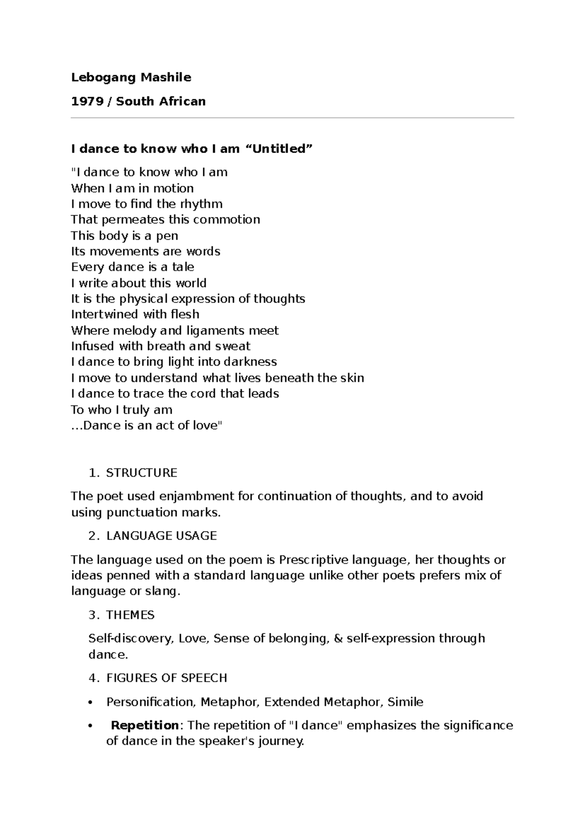 Three Poems - Analysis of Lebogang Mashile & Gwendolyn Brooks - Studocu