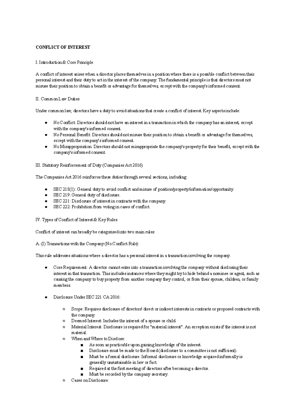 Company II Final Exam Notes: Understanding Conflict of Interest - Studocu