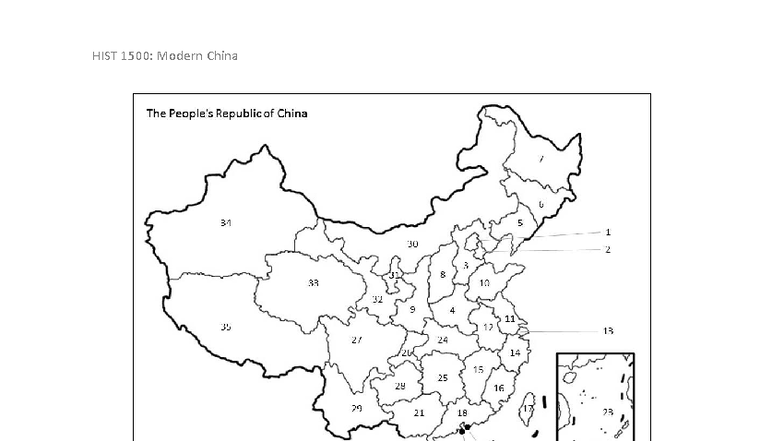 HIST 1500: Modern China - Map Quiz Practice & Answer Key - Studocu