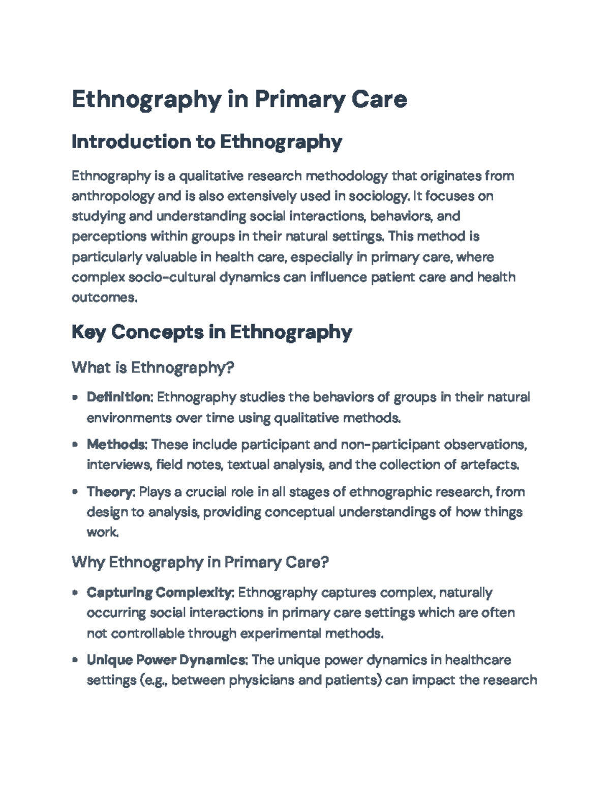 Ethnography in Primary Care: Key Concepts and Methodologies ...