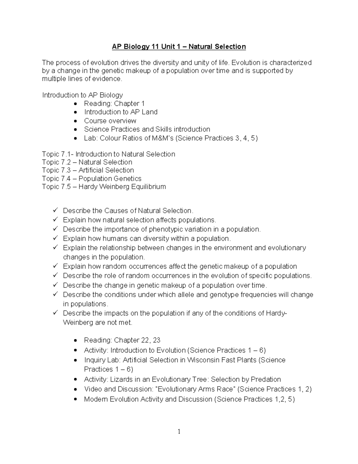 AP Biology 11: Comprehensive Study on Natural Selection and Evolution ...