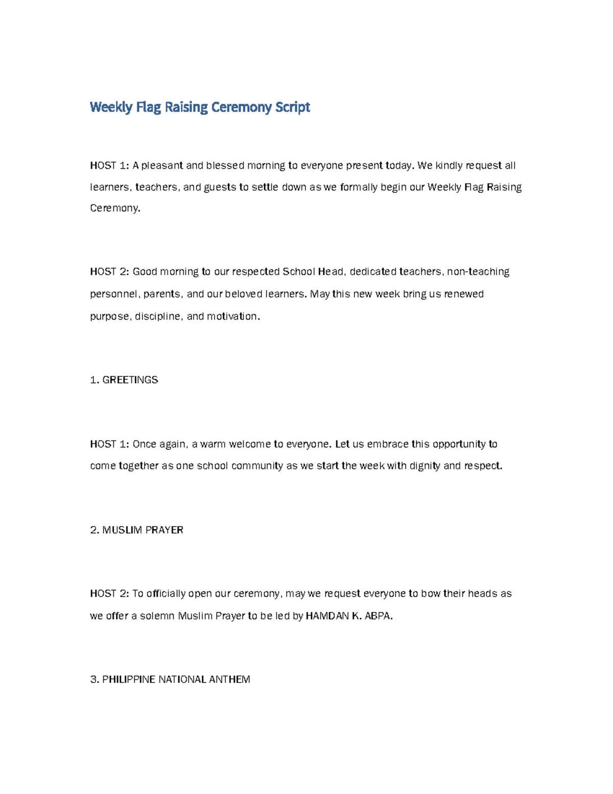 Weekly Flag Raising Ceremony Script 065014 - Studocu