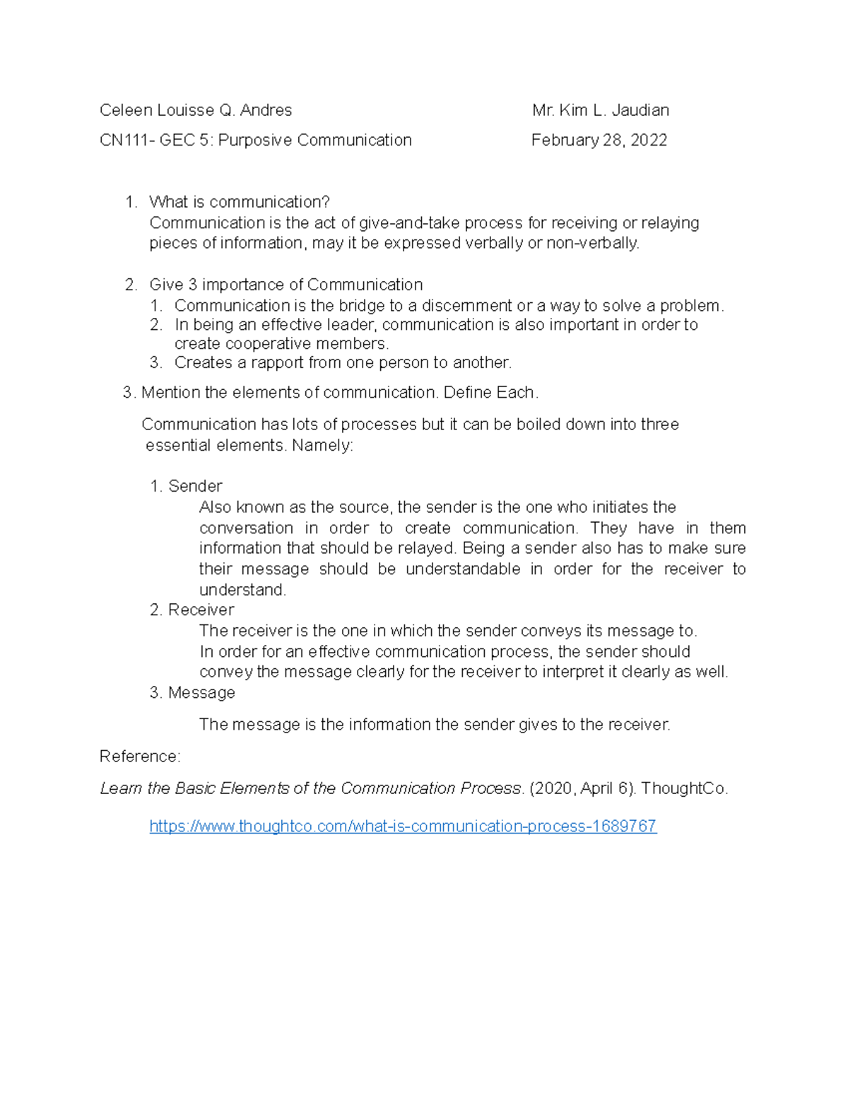 BSN 1-L CN111 GEC 5 Lesson: Effective Communication Essentials - Studocu