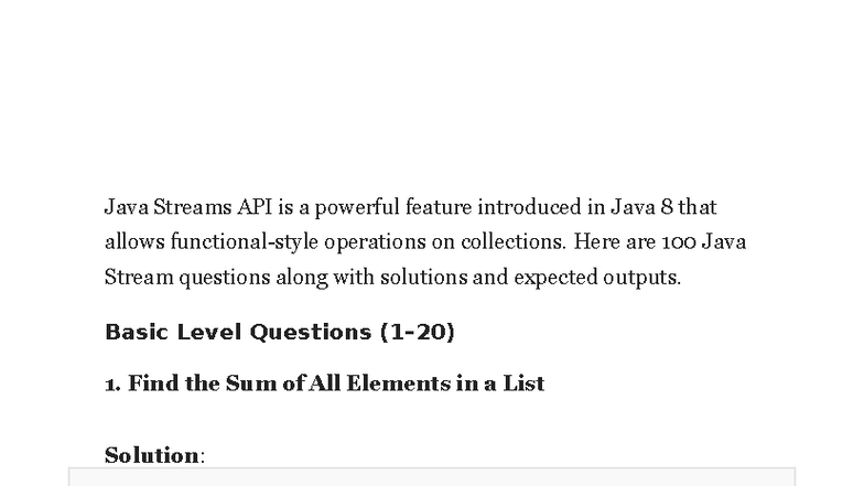 Java Streams API: 100 Problems & Solutions for Mastery - Studocu