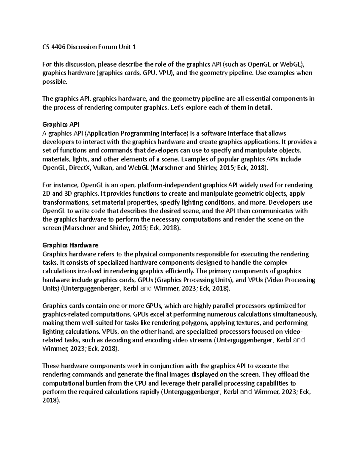 CS 4406 Discussion Forum Unit 1 - Use examples when possible. The ...