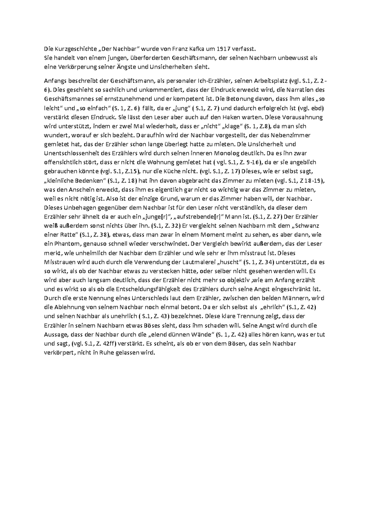 Franz Kafka Der Nachbar