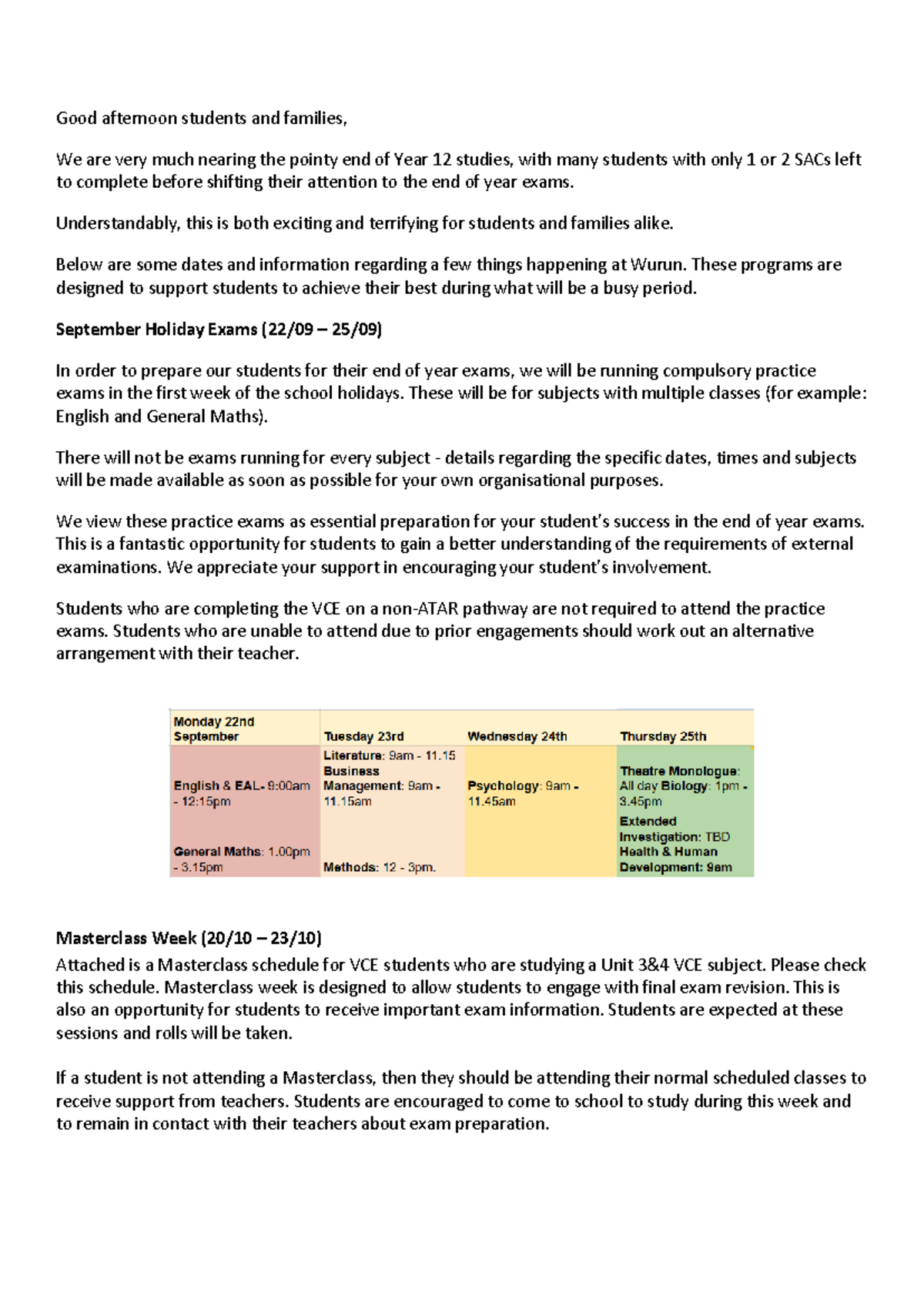 Term 4 Dates & Info: Year 12 Exam Prep & Masterclass Schedule - Studocu
