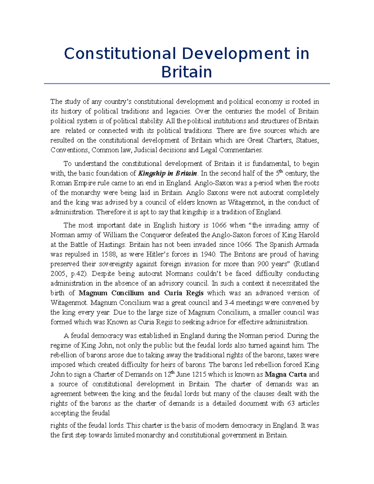 Constitutional Development in Britain: Historical Insights and Key ...