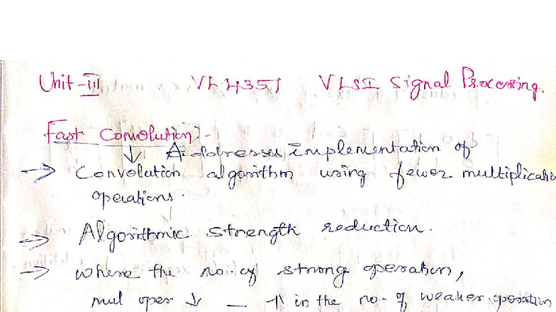 Unit Vh 4351 VLSI Signal Processing: Fast Convolution Algorithm ...