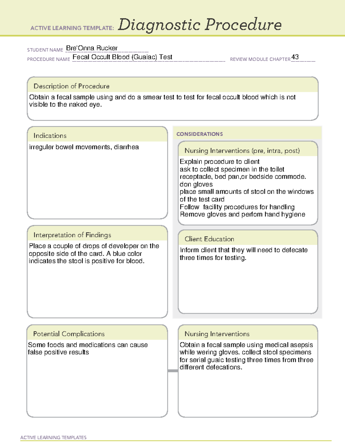 ATI Diagnostic Procedure - Fecal Occult Blood Test Active Learning ...