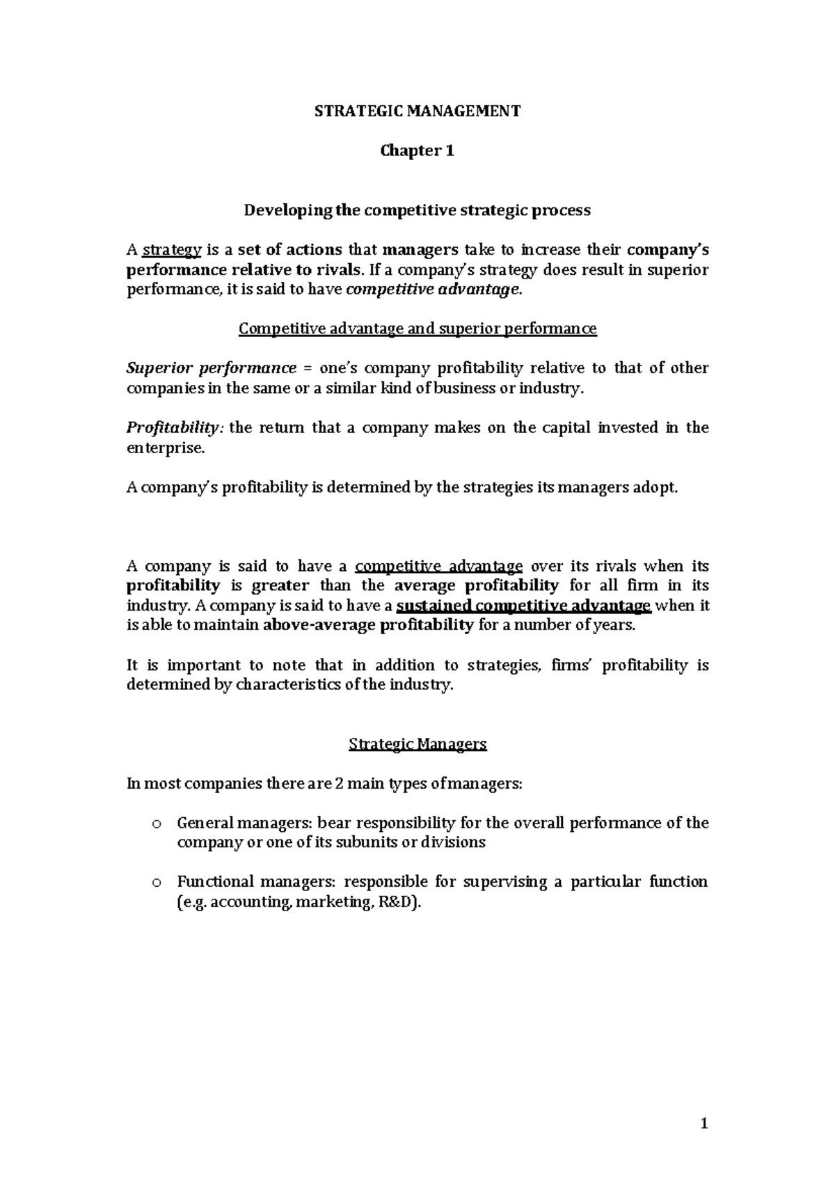 Summary Strategic Management - Chapter 1-9 - STRATEGIC MANAGEMENT ...