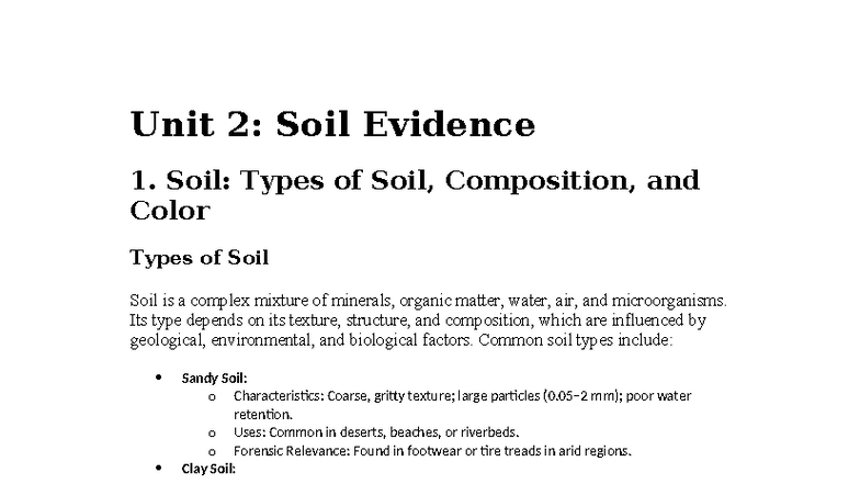Unit 2: Forensic Significance of Soil Evidence in Forensic Physics ...