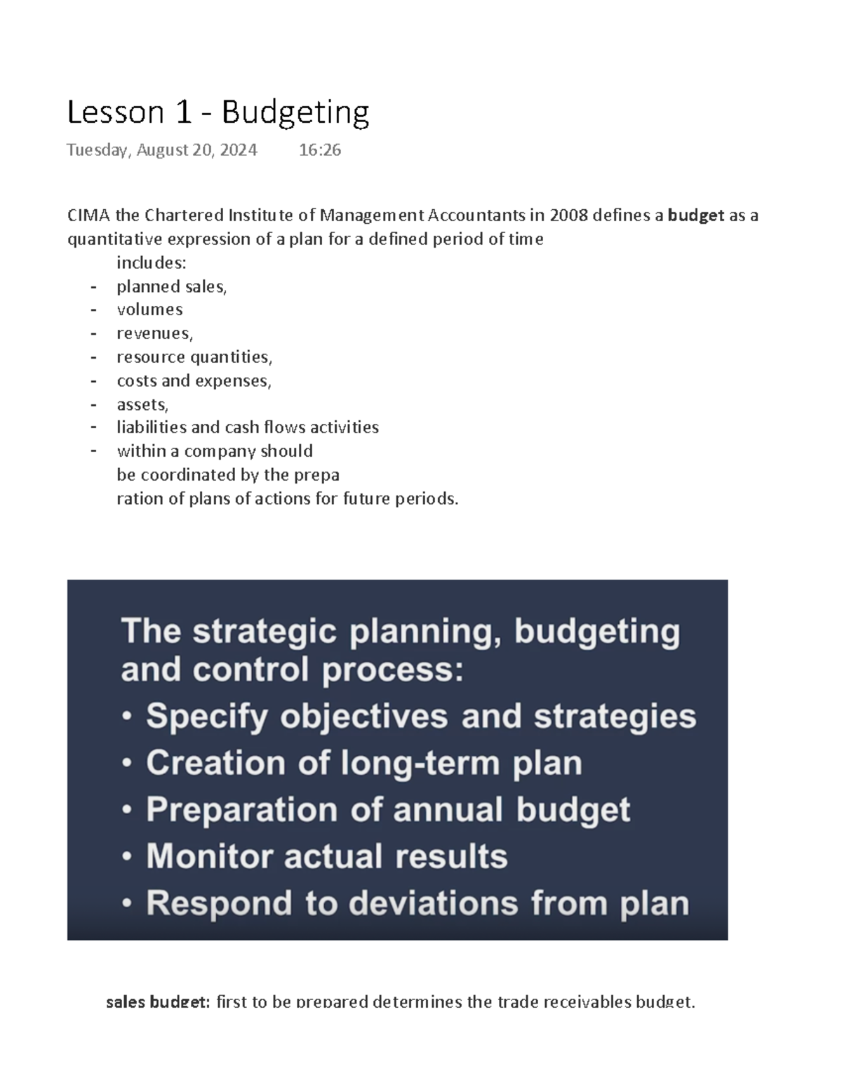 CIMA Lesson 1: Understanding Budgeting and Cash Flow Management - Studocu