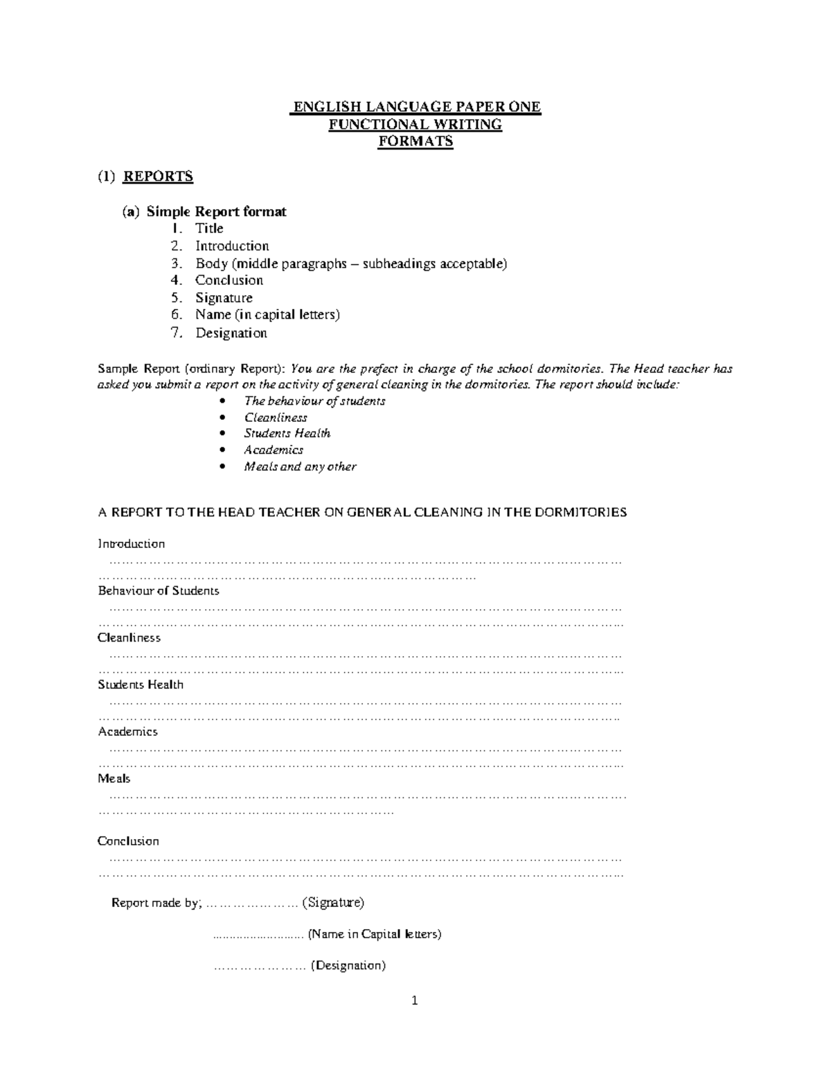 Functional Writing Formats - ENG P 1 Guide to Report & Letters - Studocu