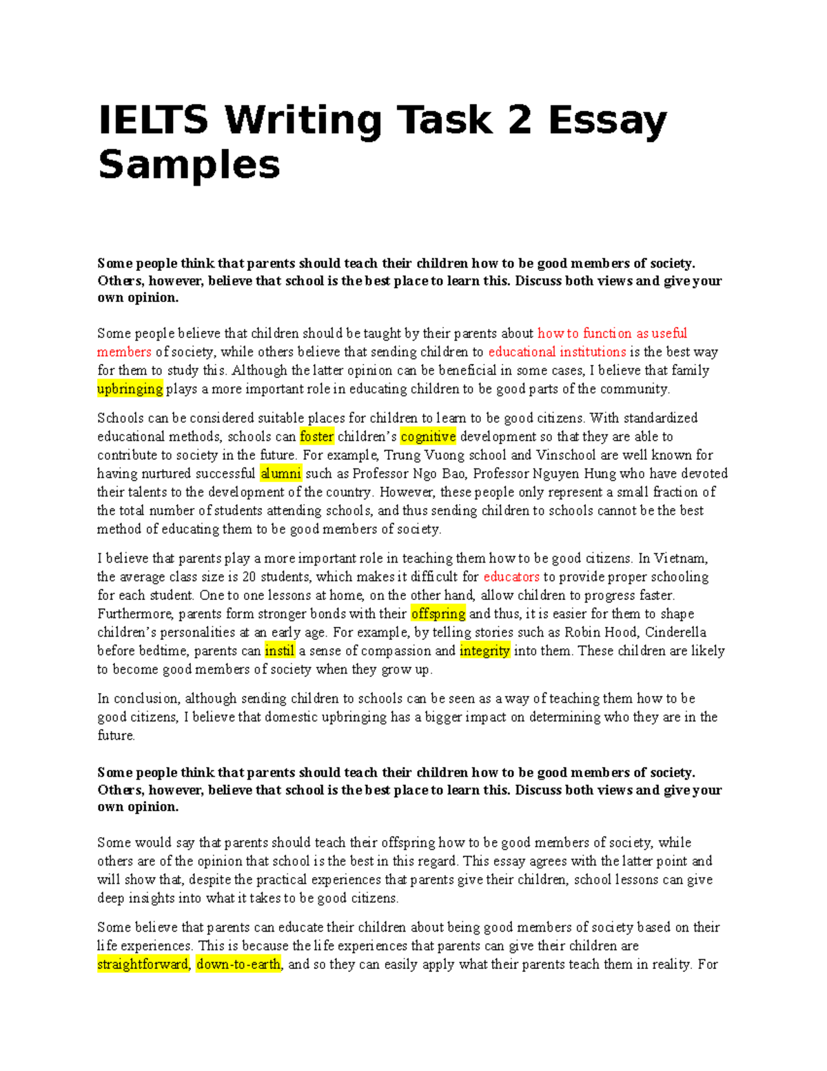 IELTS Writing Task 2: Opinion Essays & Sample Responses - Studocu