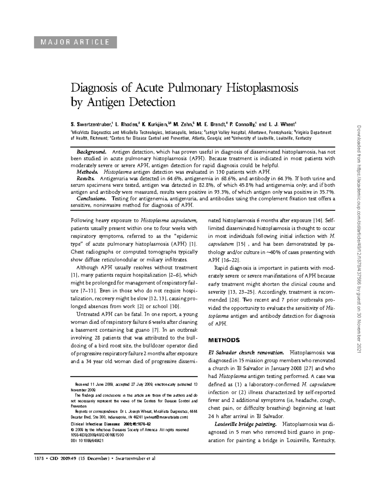Acute pulmonary histoplasmosis - 1878 • CID 2009:49 (15 December ...