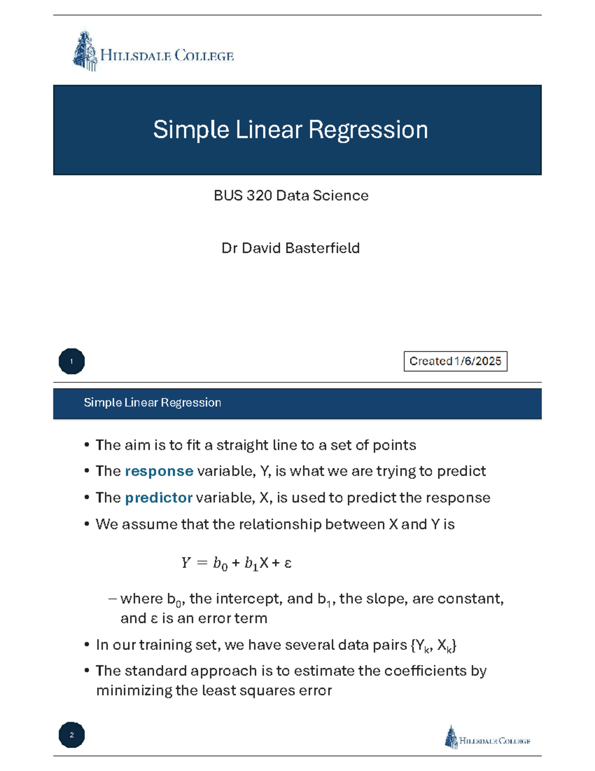 Simple Linear Regression Overview and Applications - BUS 320 Data ...