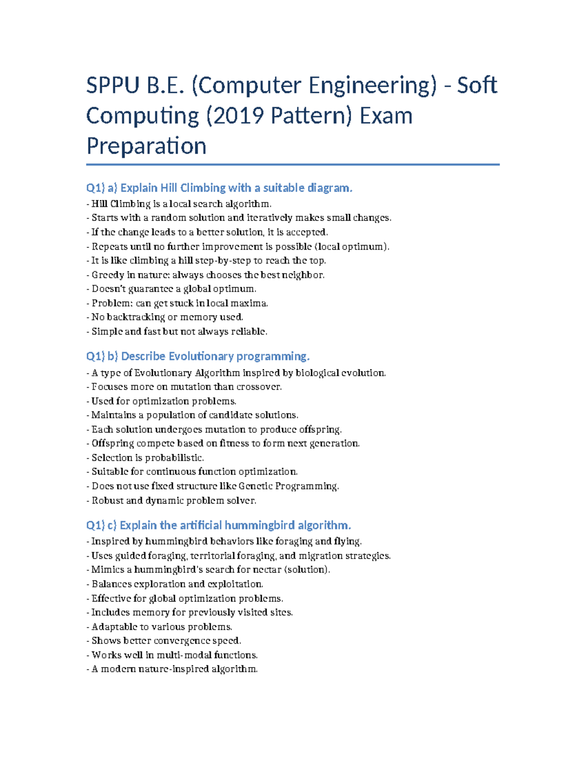 SPPU B.E. (Comp Eng) Soft Computing Exam Prep: Hill Climbing & More ...
