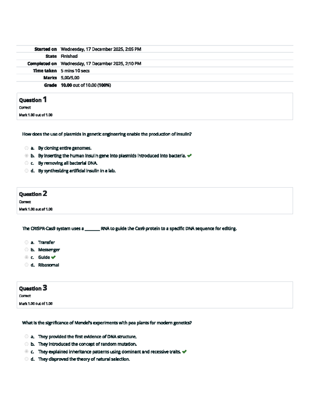 Self-Quiz Unit 5 - Genetics and Plasmid Engineering - Studocu