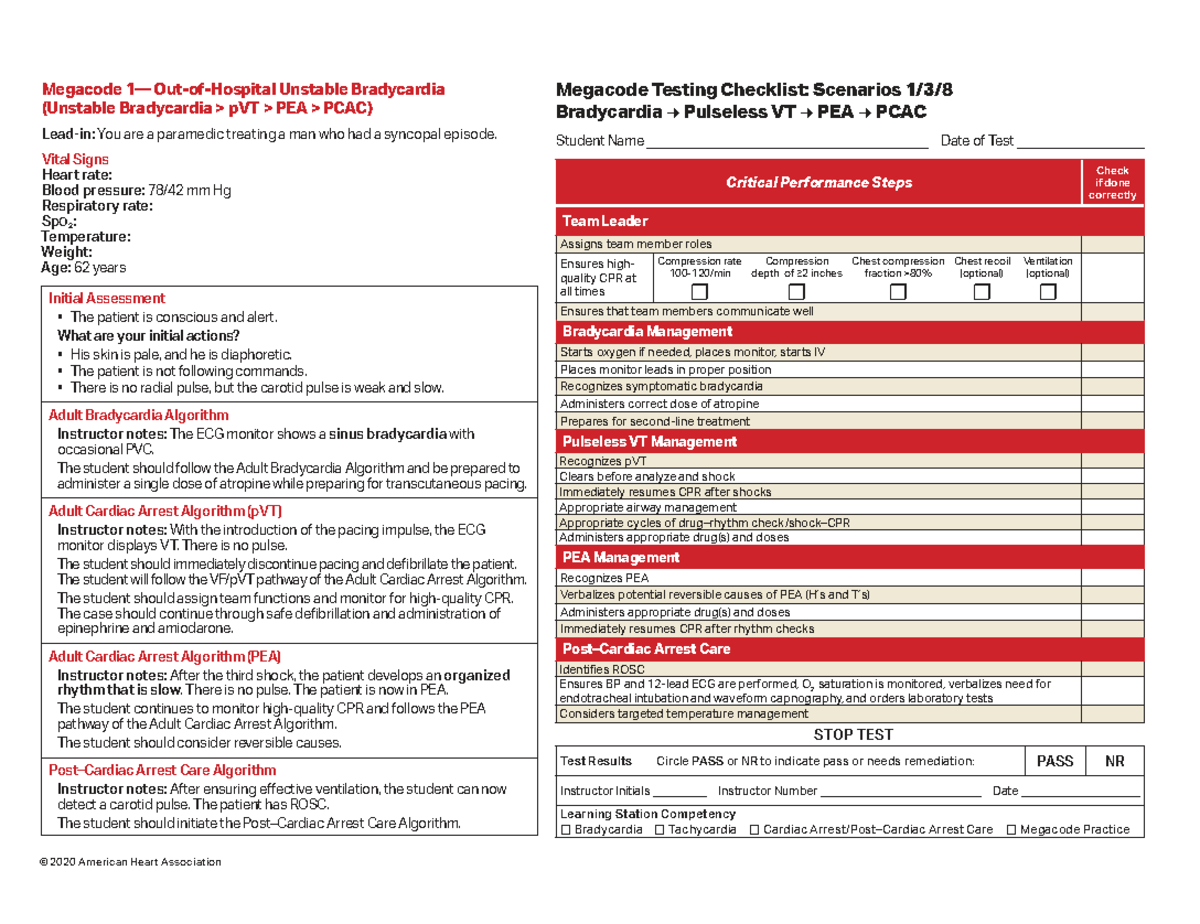 Megacode Unstable Bradycardia & Cardiac Arrest Algorithms (pVT PEA PCAC ...